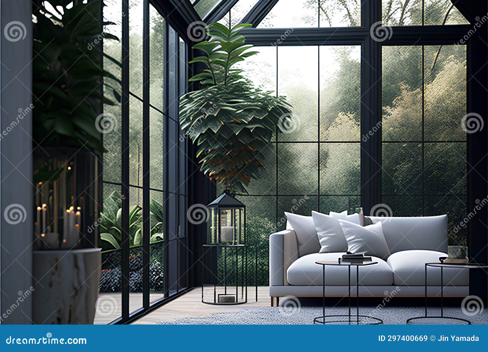 Interior of Modern Living Room with Large Window, 3d Render Stock ...