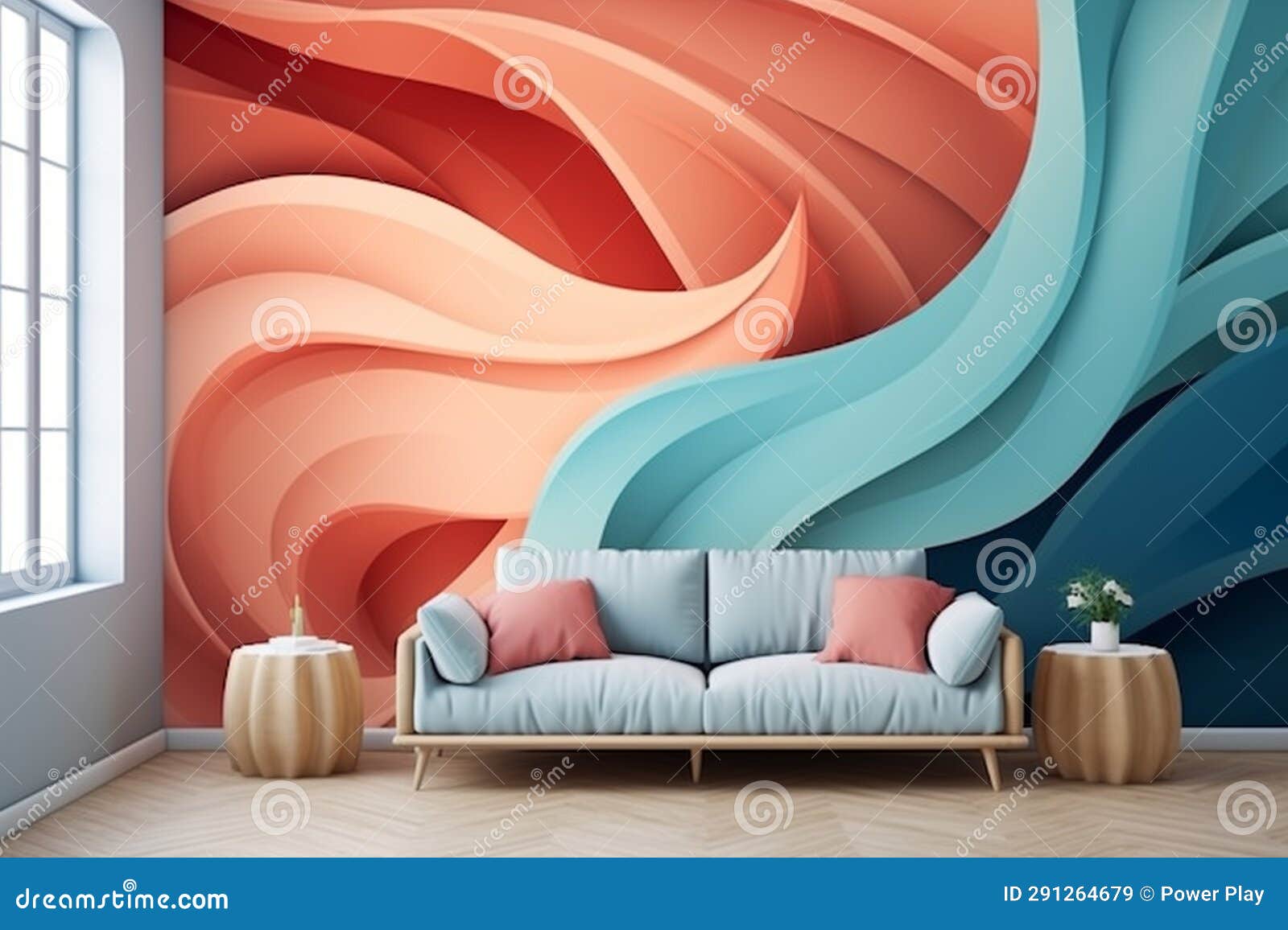 Interior of Modern Living Room with Sofa 3D Wall Design Stock ...