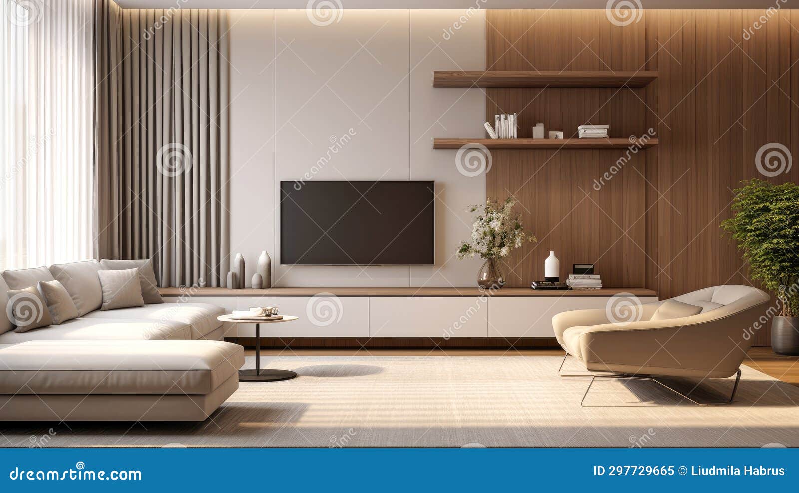 Interior of Modern Living Room with Sofa and TV. Stock Image - Image of ...