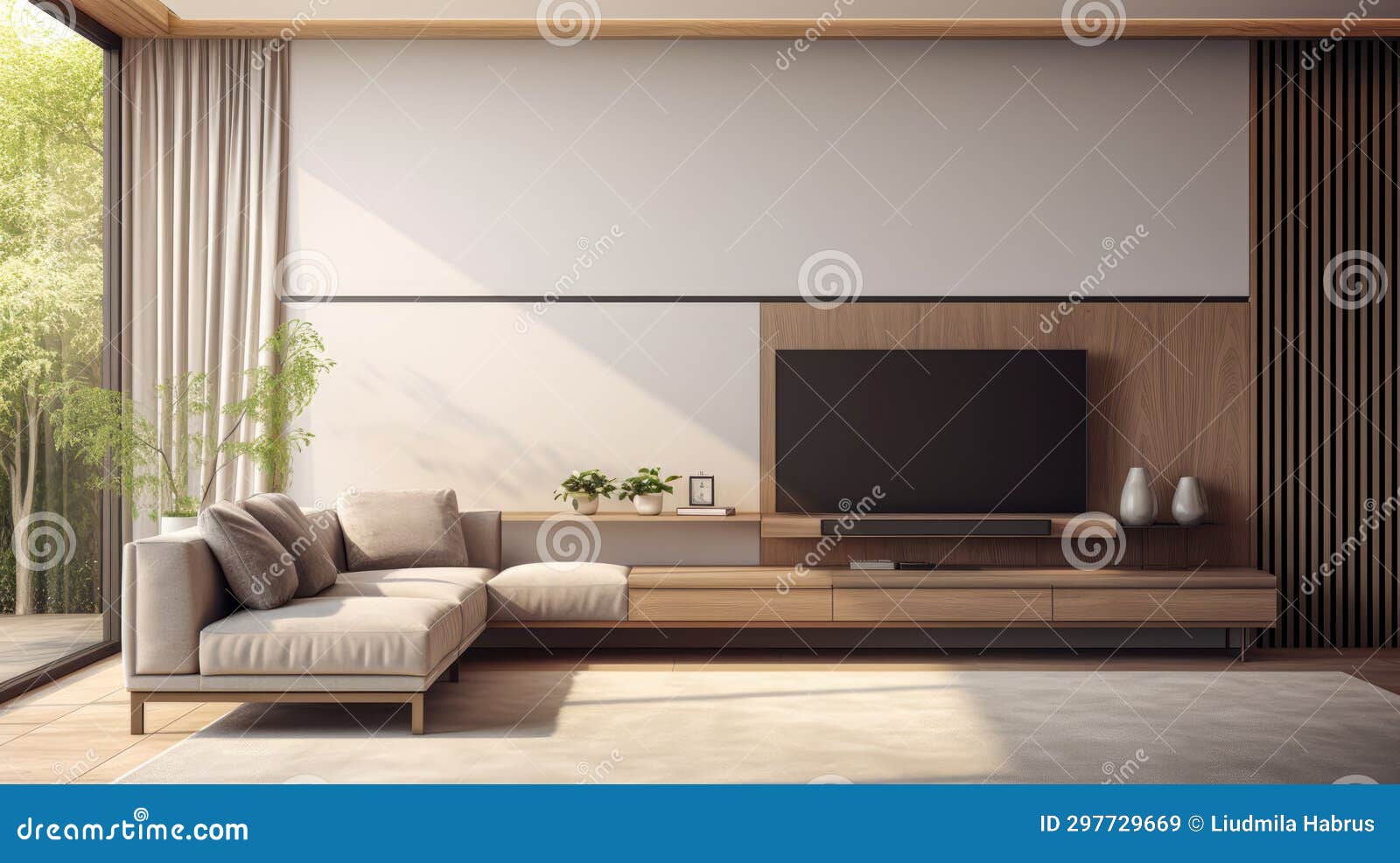 Interior of Modern Living Room with Sofa and TV. Stock Image - Image of ...