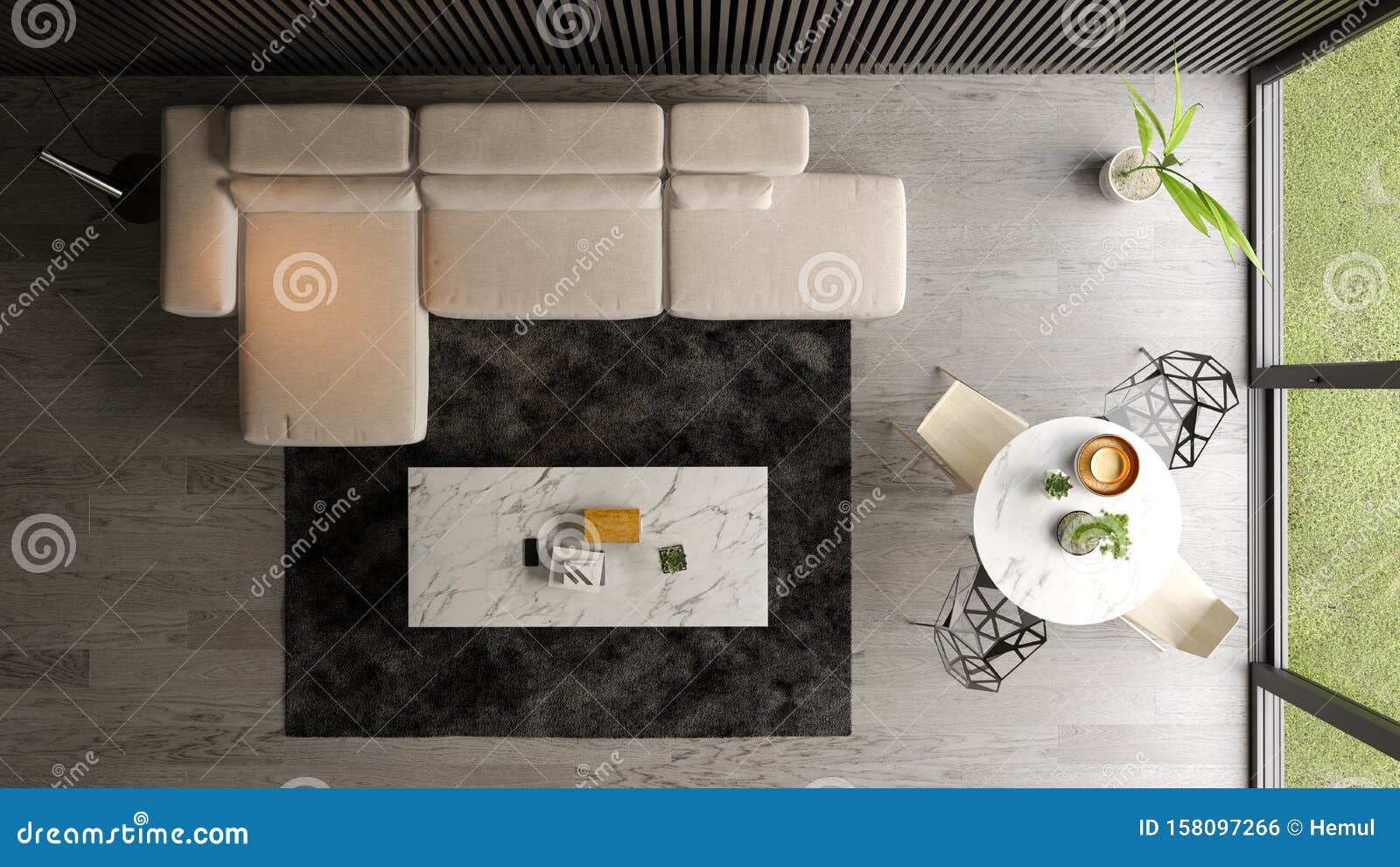 Interior of Modern Living Room Top View 3 D Rendering Stock ...