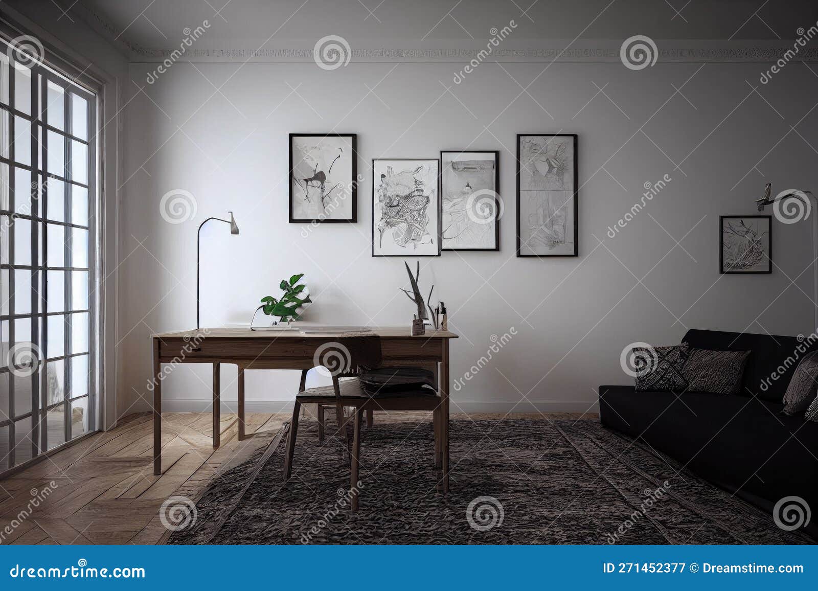 Interior Modern Living Room Workspace with Desk and Home Office. AI ...