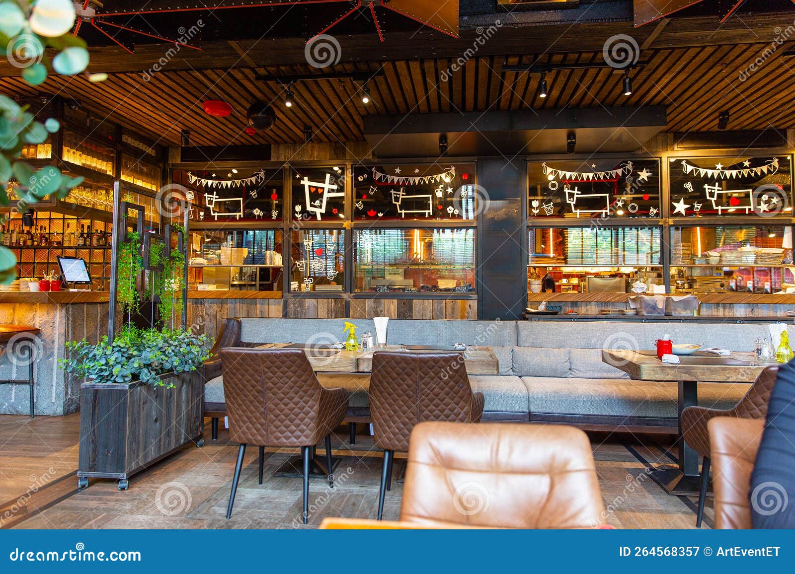 Interior of Modern Loft Style Restaurant with Live Plants Stock Image ...