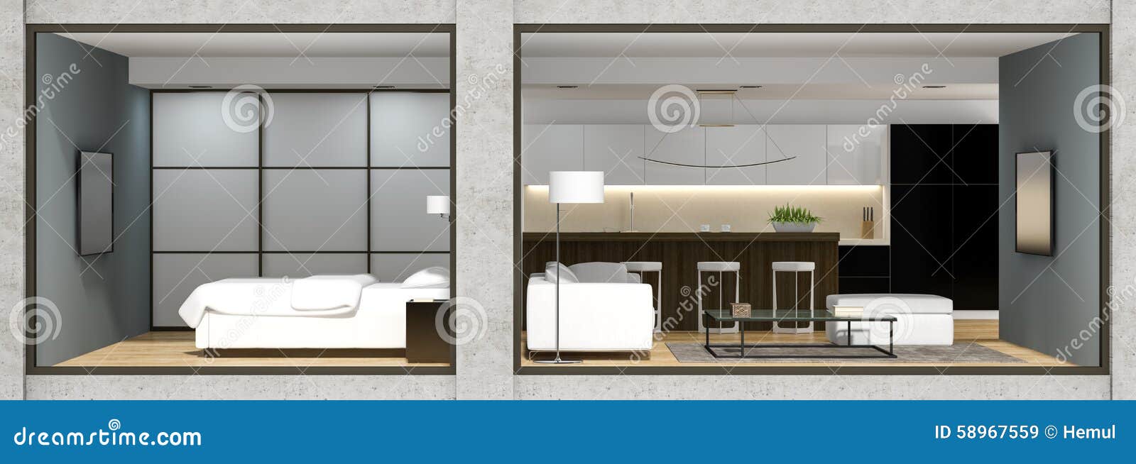 Interior of the Modern Loft View from Outside Stock Illustration ...
