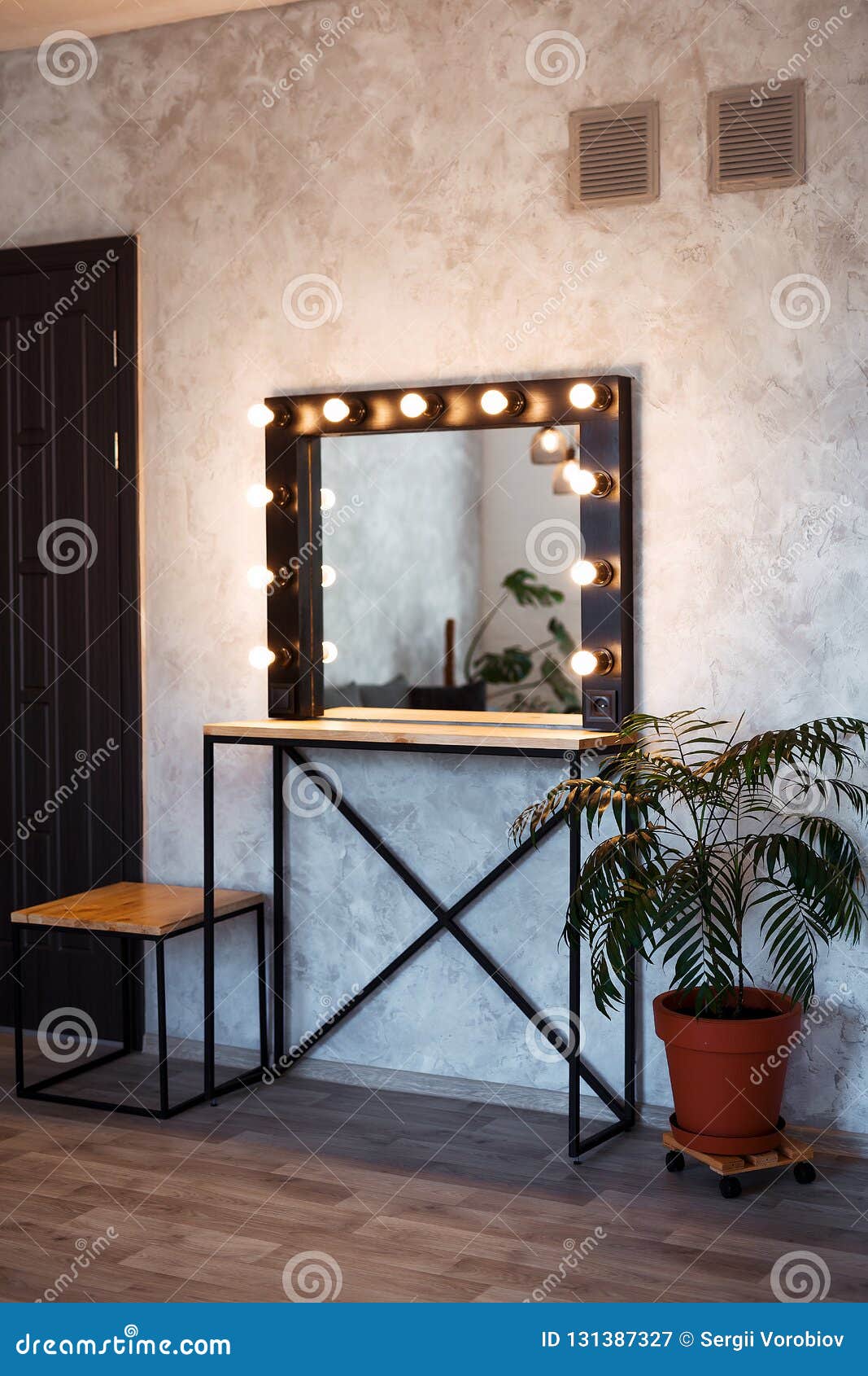 Interior of Modern Makeup Room. Loft Dressing Room. Stock Image - Image ...