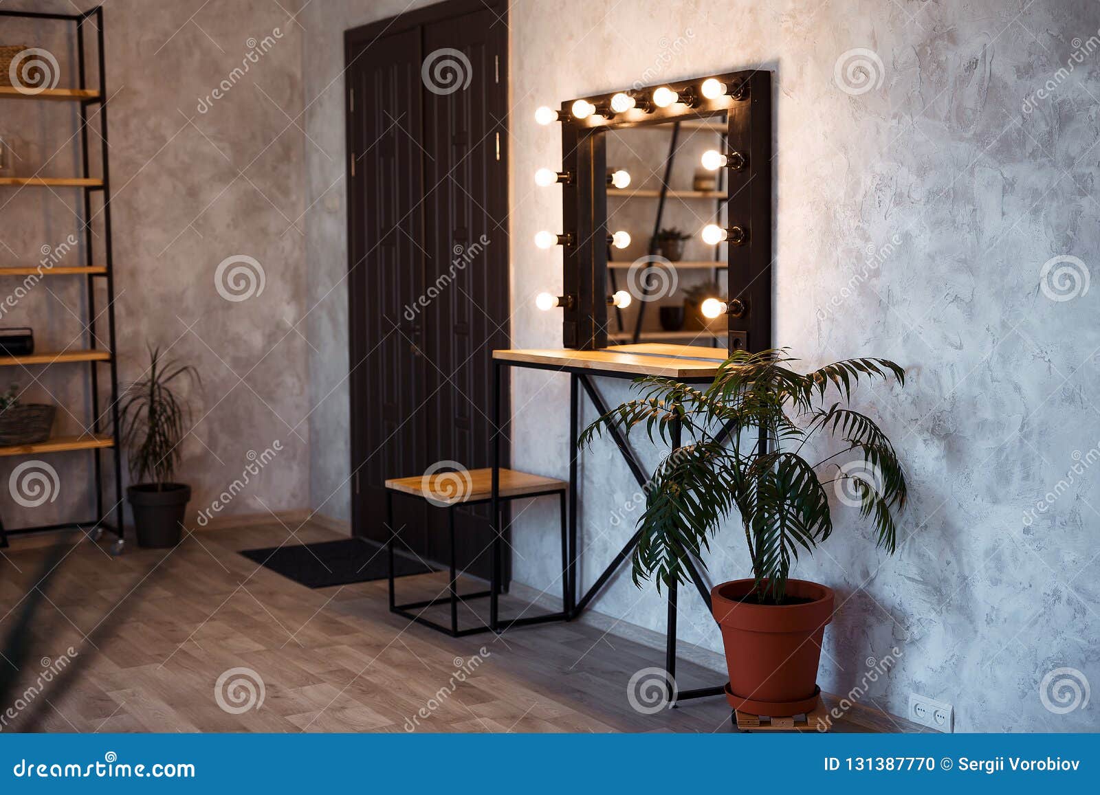 Interior of Modern Makeup Room. Loft Dressing Room. Stock Photo - Image ...