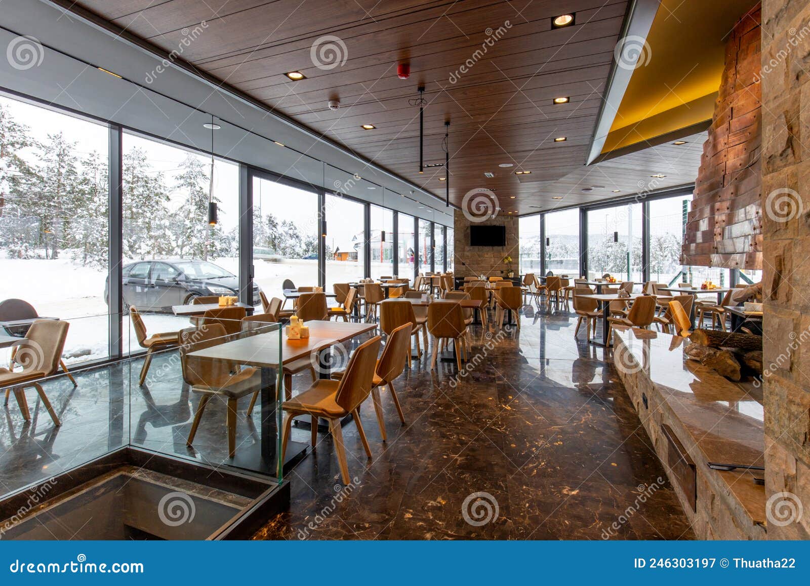 Interior of a Modern Mountain Restaurant Stock Image - Image of ...
