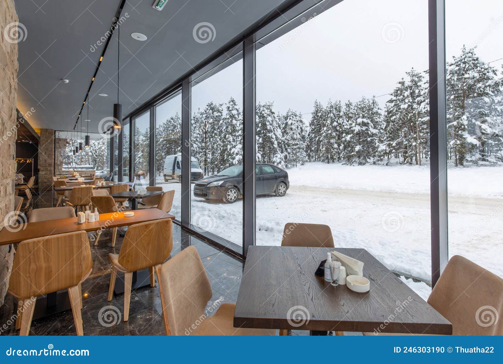 Interior of a Modern Mountain Restaurant in the Winter Stock Photo ...