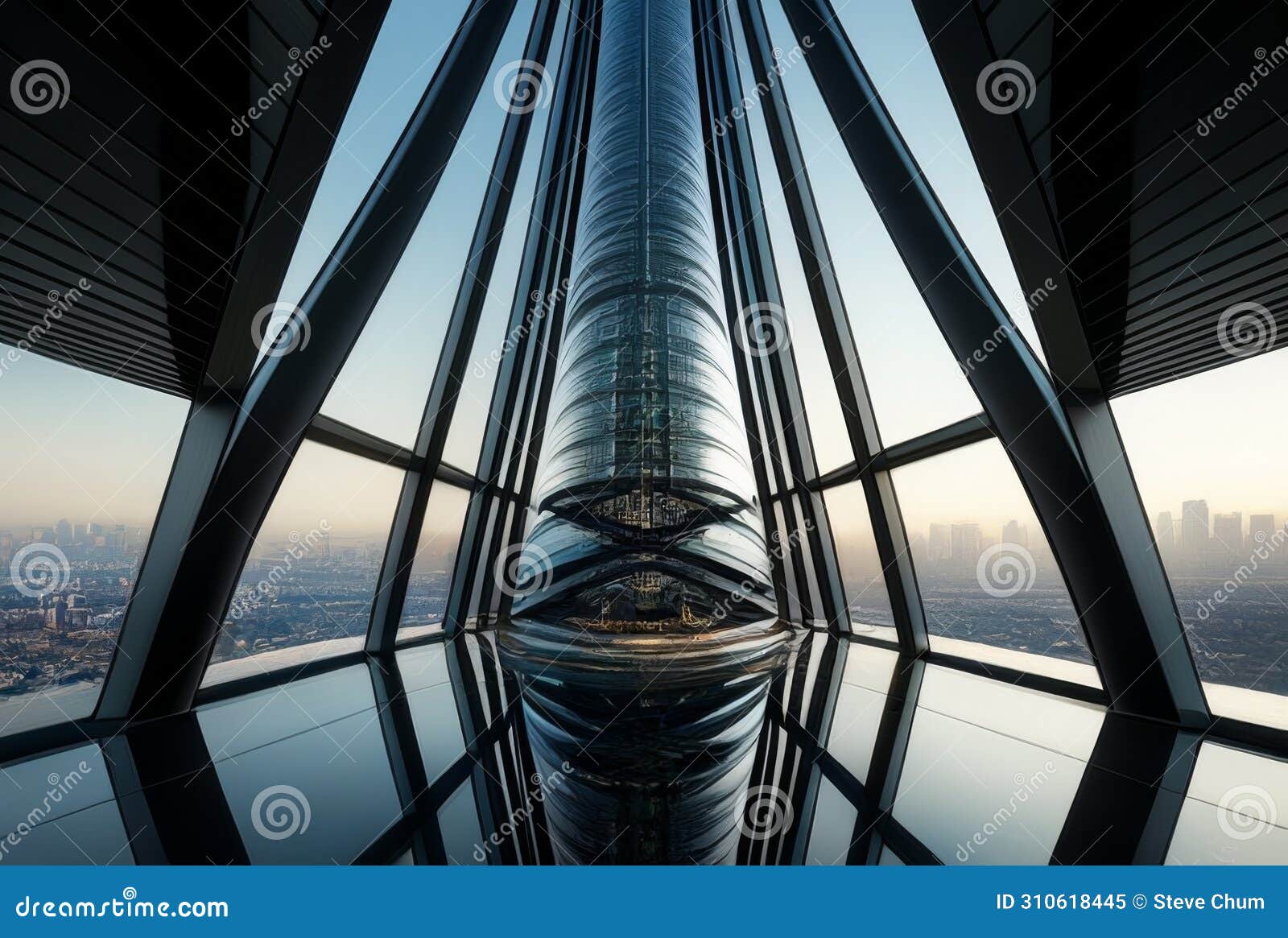 Interior of Modern Office Building with Panoramic Windows and City View ...