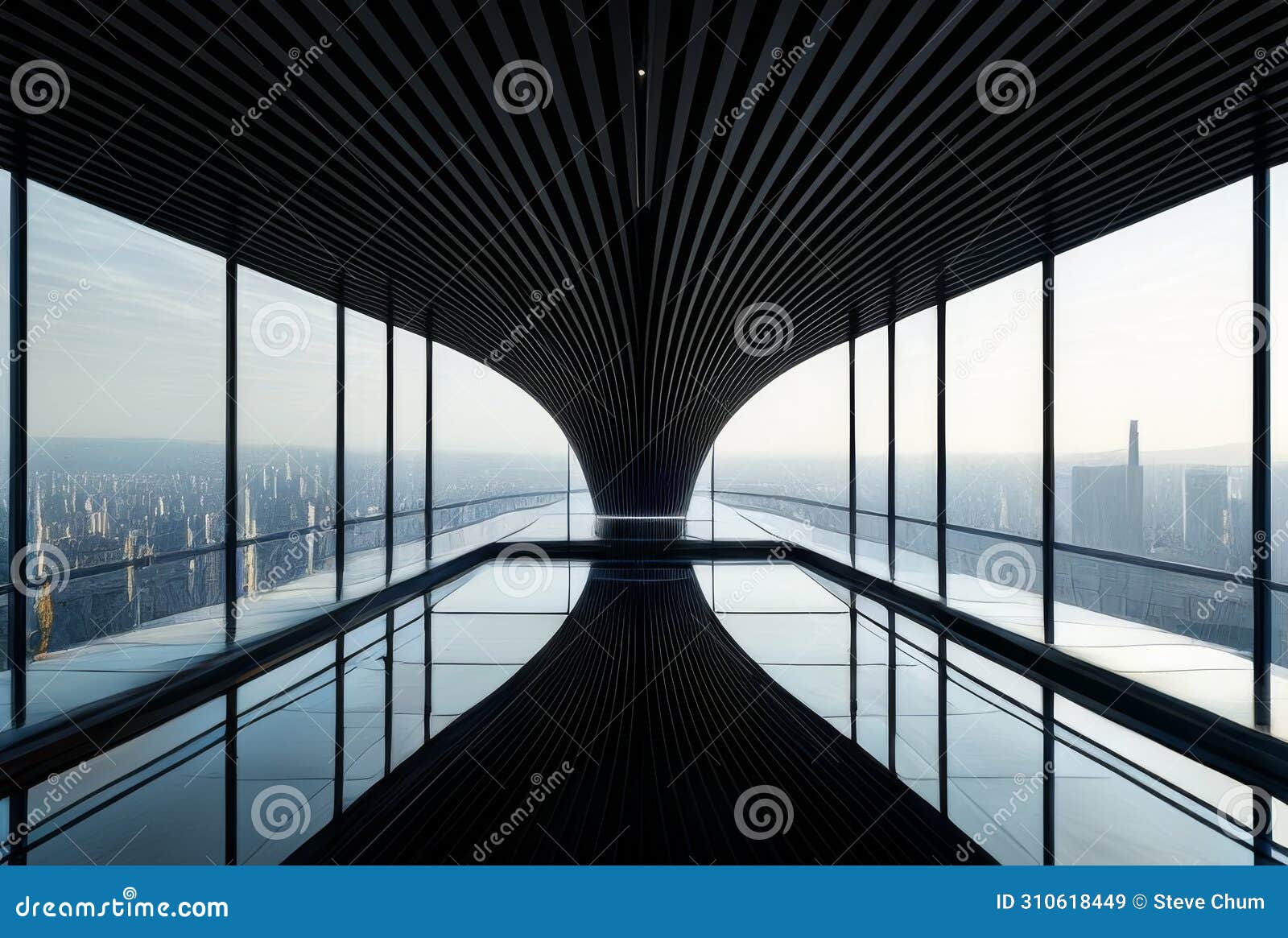 Interior of Modern Office Building with Panoramic Windows and City View ...