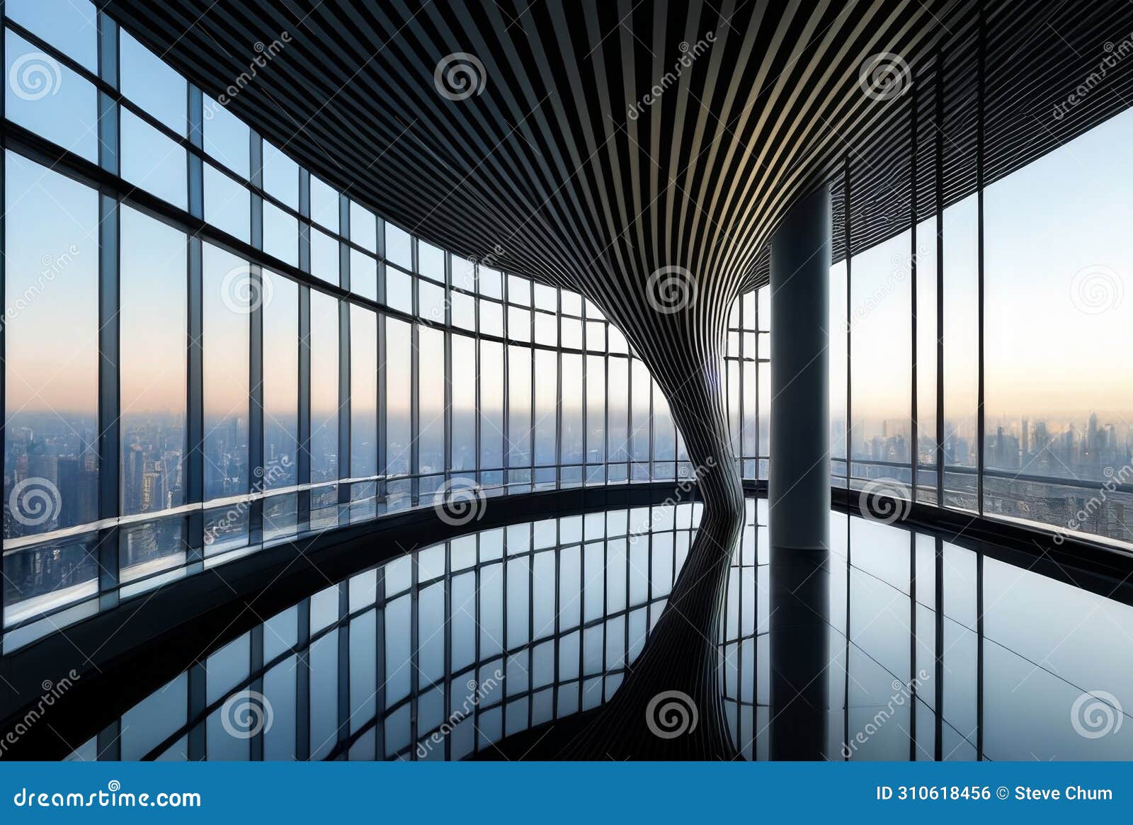 Interior of Modern Office Building with Panoramic Windows and City View ...