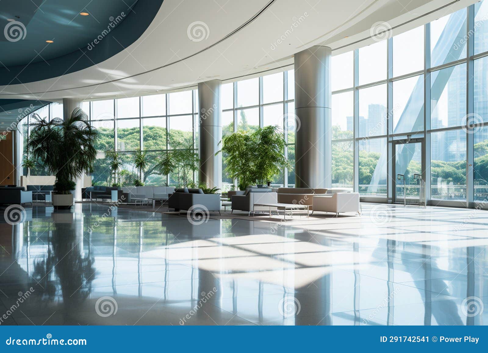 Interior of a Modern Office Building, Wide Angle View of the Lobby ...