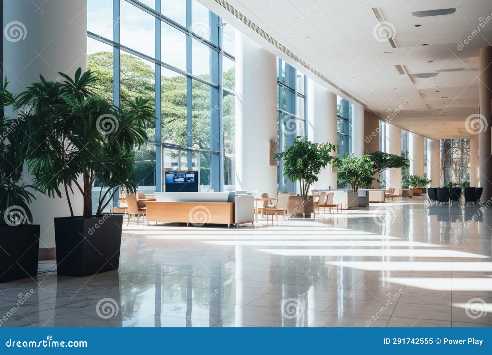Interior of a Modern Office Building, Wide Angle View of the Lobby ...
