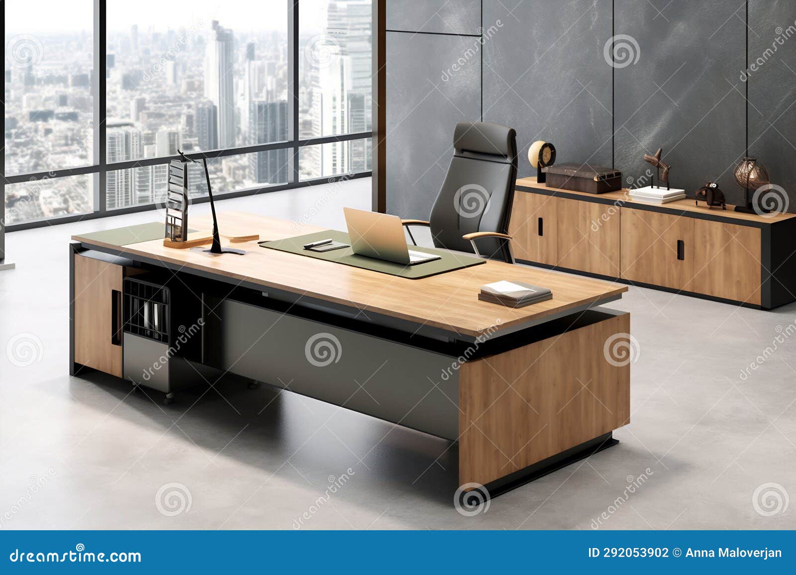 Interior of Modern Office with Computer on Desk Stock Photo - Image of ...