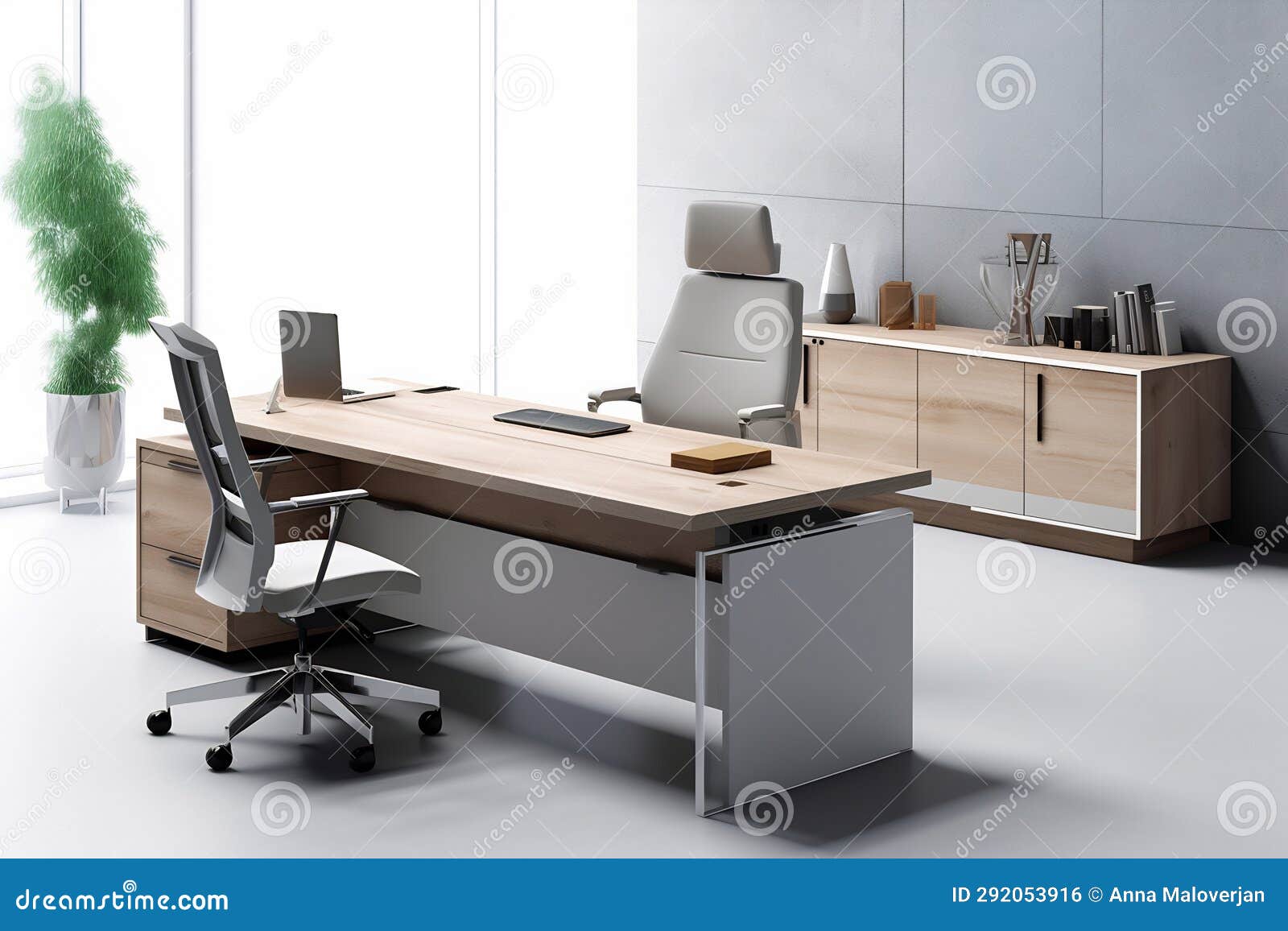 Interior of Modern Office with Computer on Desk Stock Photo - Image of ...