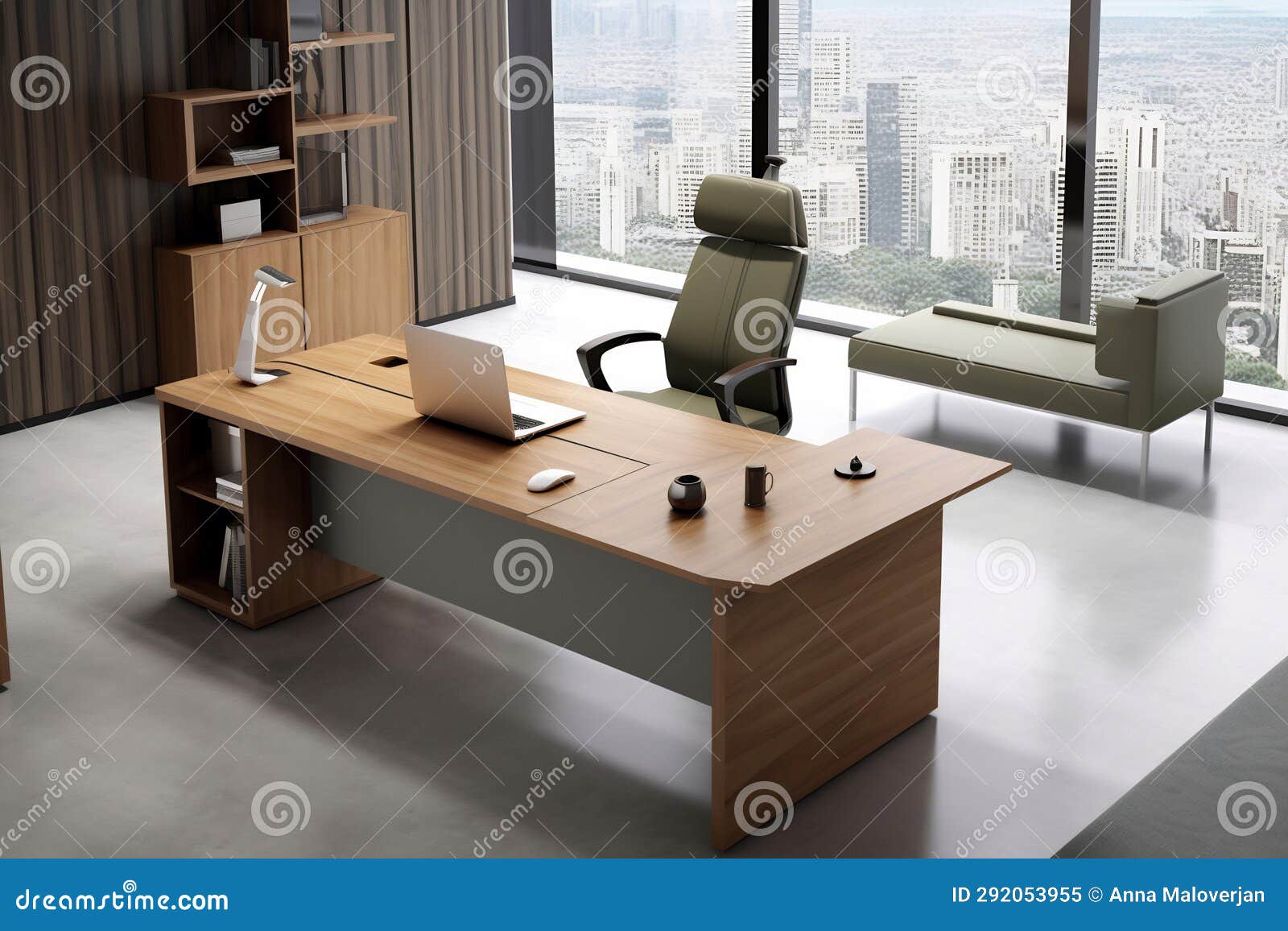 Interior of Modern Office with Computer on Desk Stock Image - Image of ...