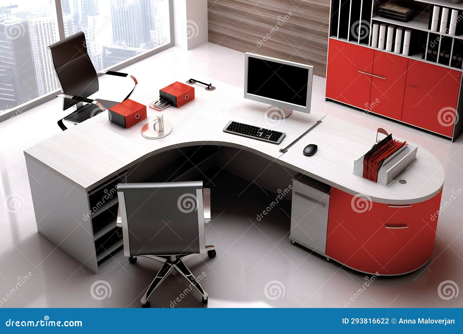 Interior of Modern Office with Computer on Desk Stock Photo - Image of ...