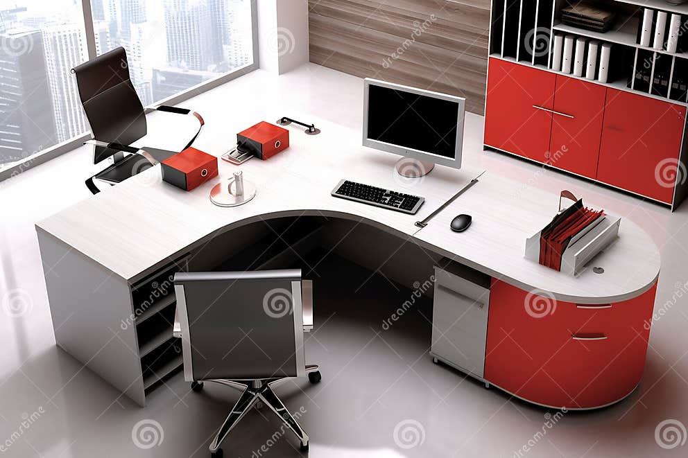 Interior of Modern Office with Computer on Desk Stock Photo - Image of ...