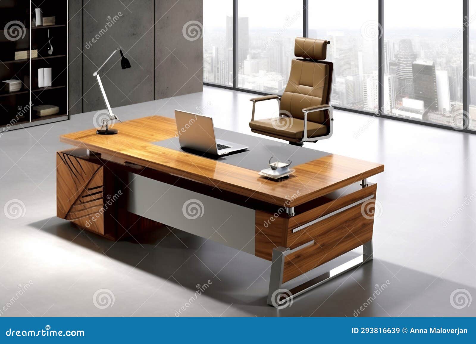 Interior of Modern Office with Computer on Desk Stock Image - Image of ...