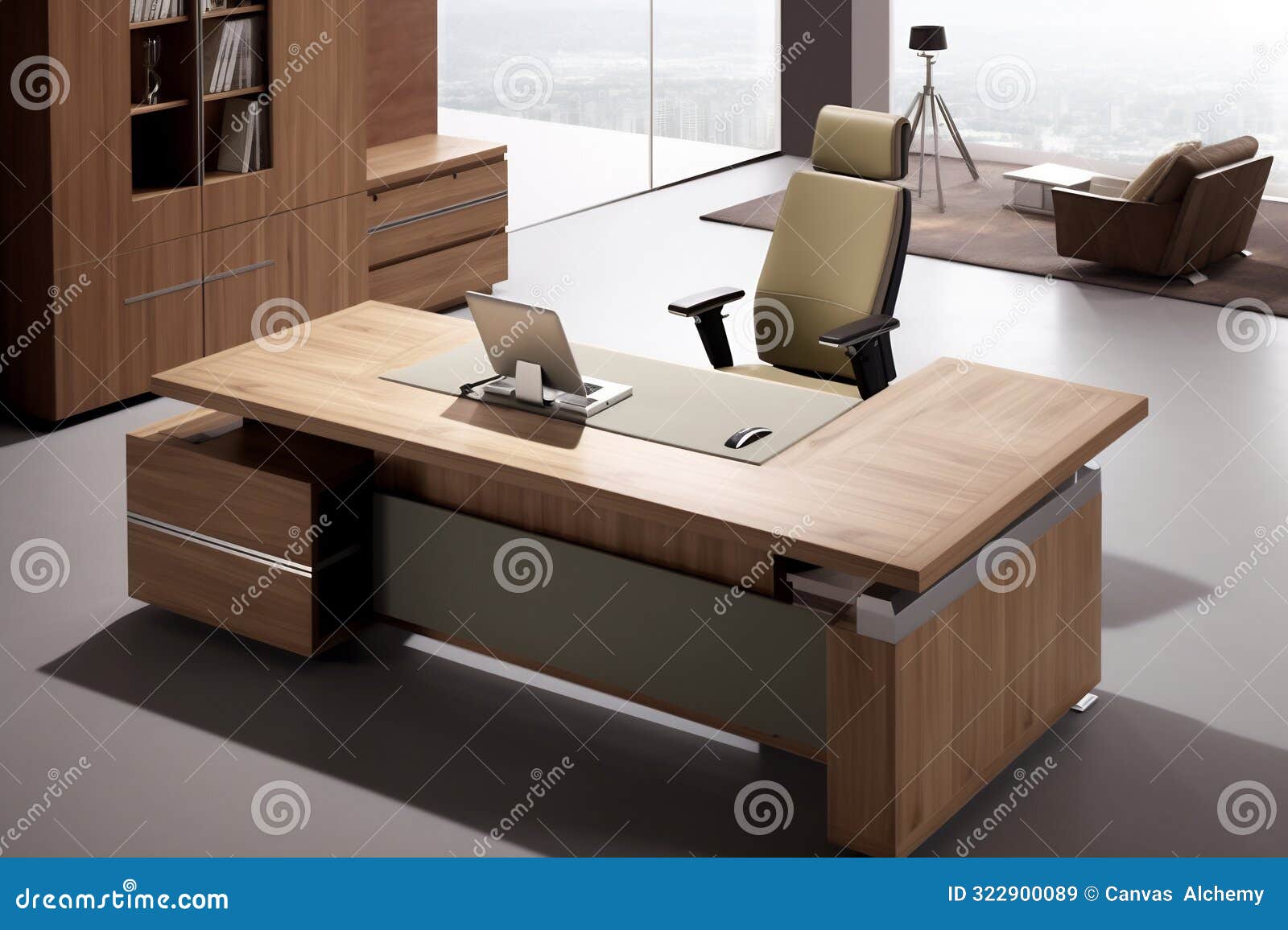 Interior of Modern Office with Computer on Desk Stock Image - Image of ...