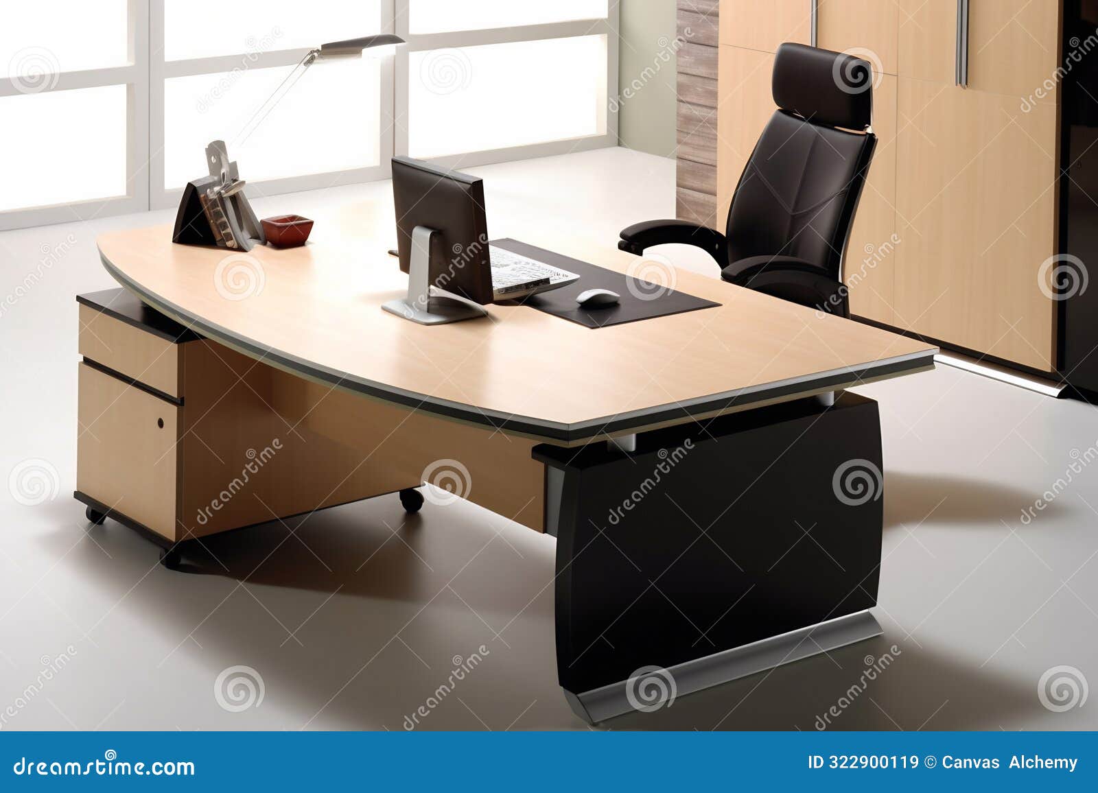 Interior of Modern Office with Computer on Desk Stock Image - Image of ...