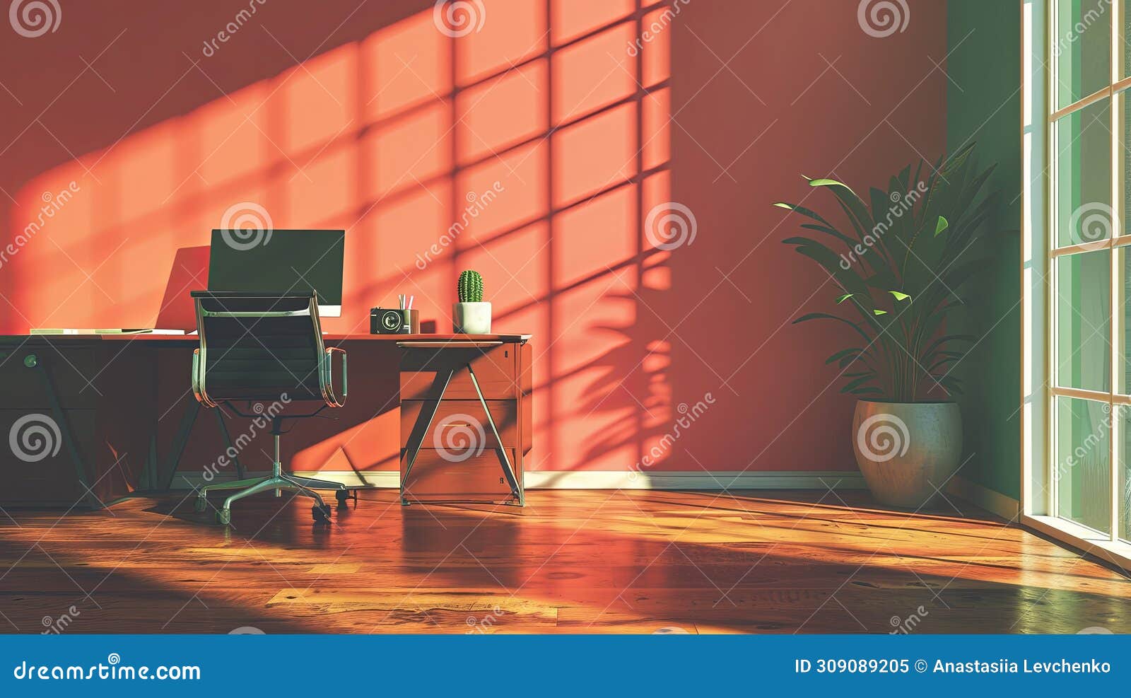Interior of Modern Office with Computer on Desk in Peach Color with ...