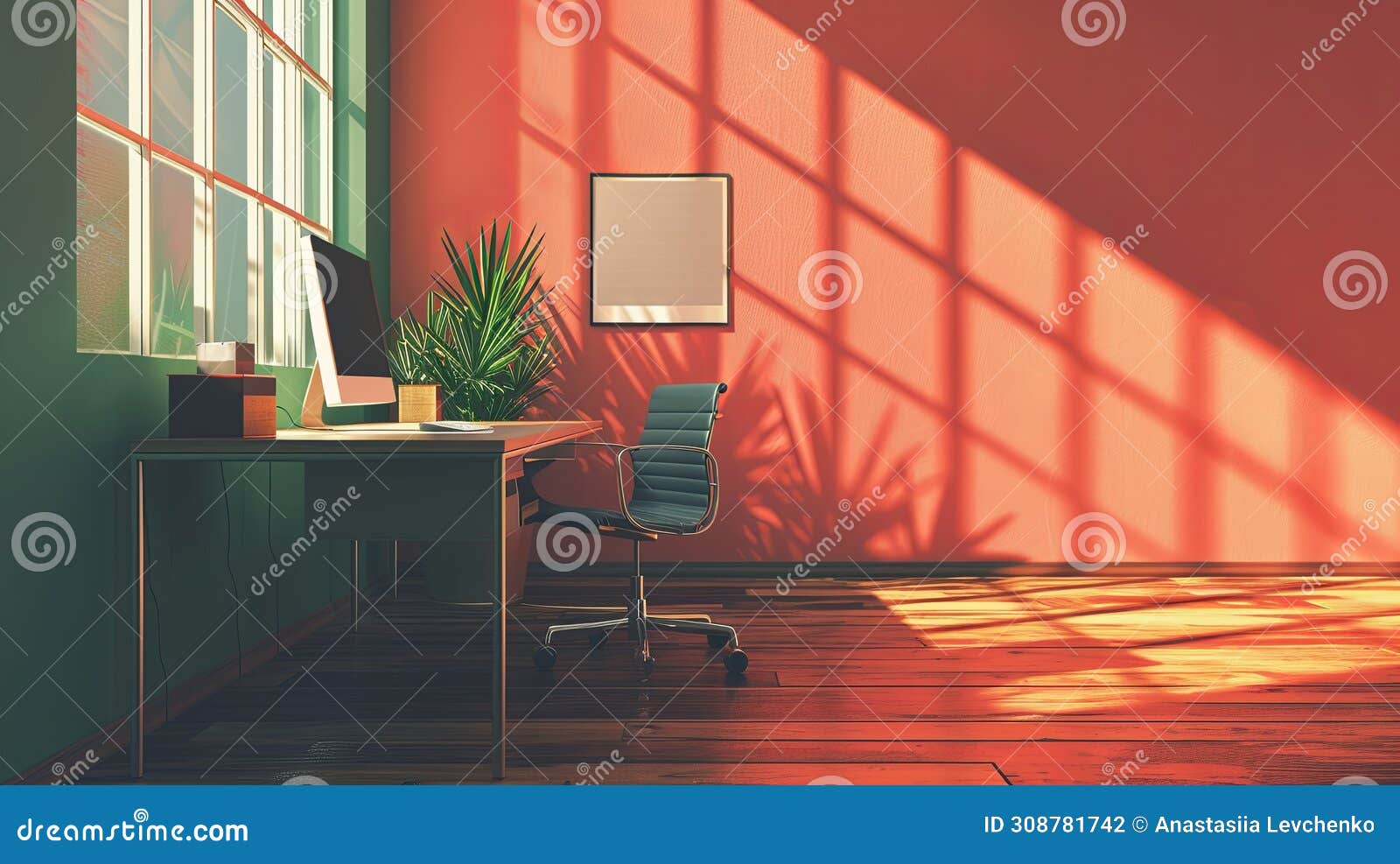 Interior of Modern Office with Computer on Desk in Peach Color with ...