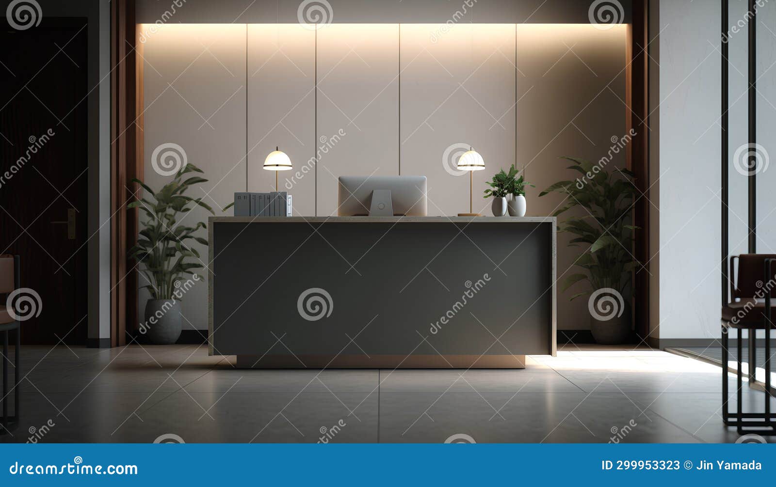 Interior of Modern Office with Reception Desk. Mock Up, 3D Rendering ...