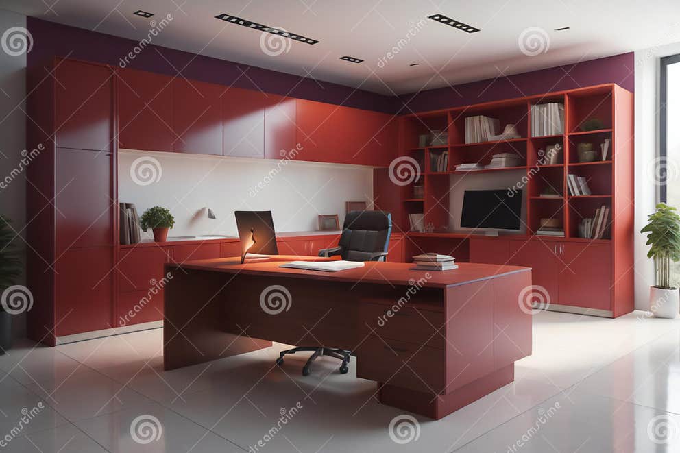 Interior of a Modern Office with Red Walls. Ai Generated Stock ...