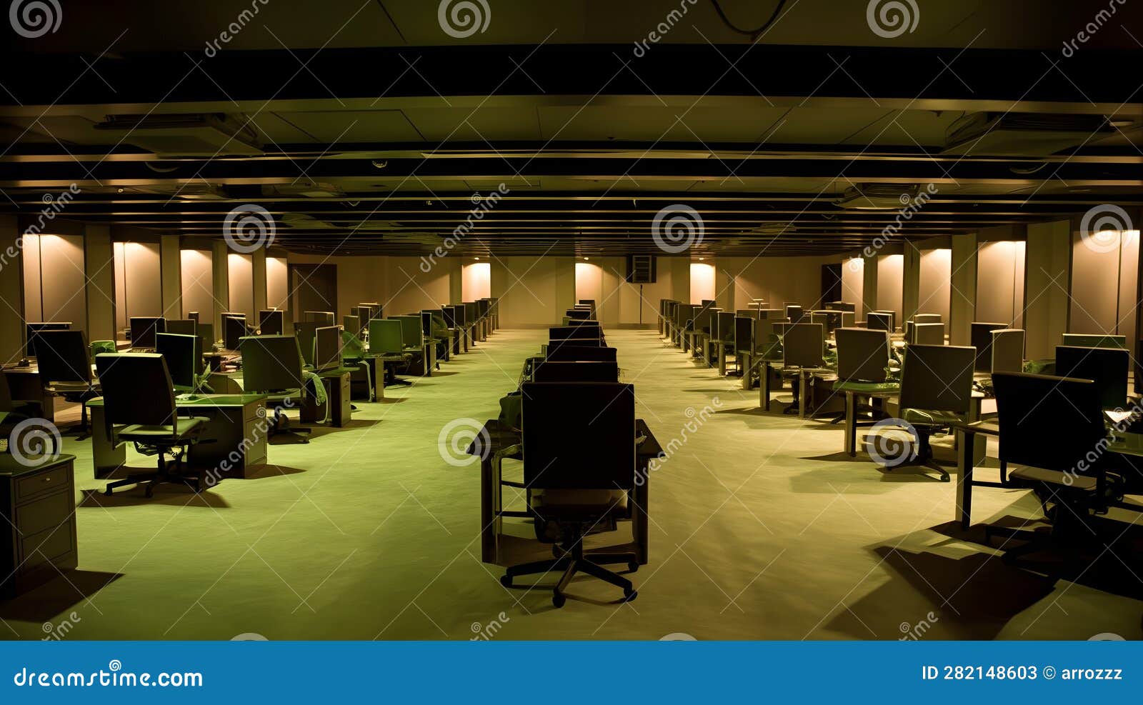Interior of a Modern Office with Rows of Computer Desks. Stock ...