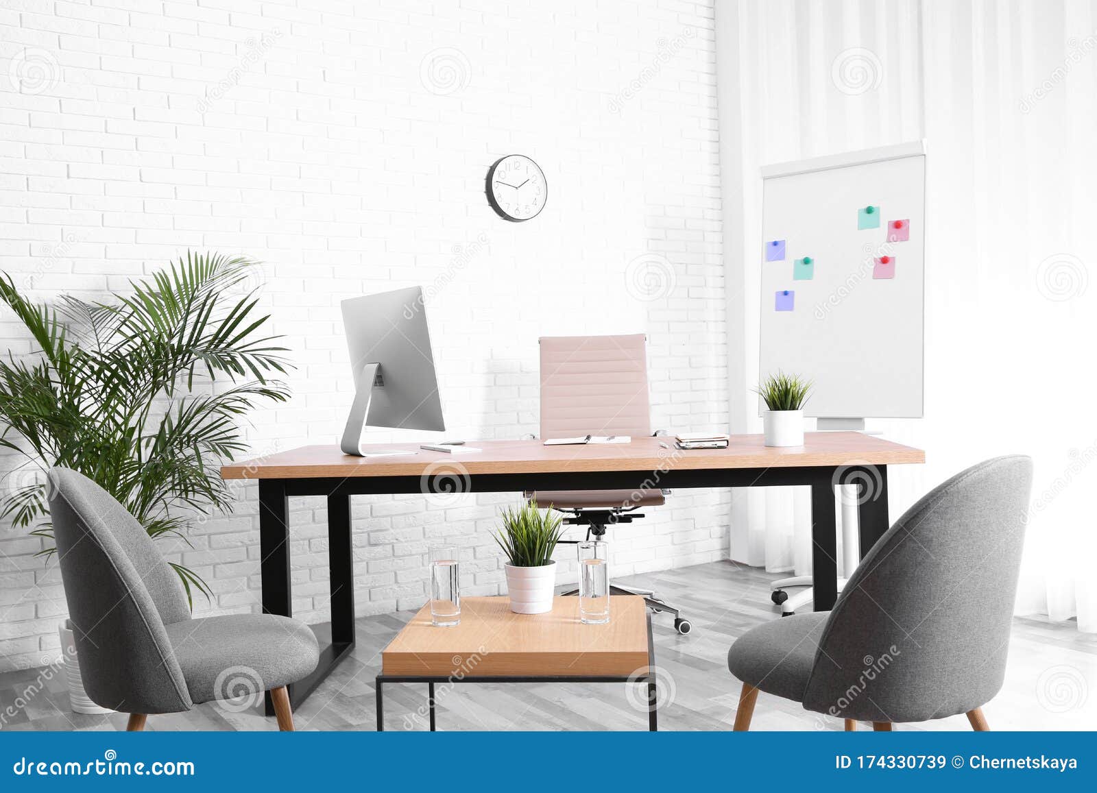 Interior of Office with Table, Chairs and Computer Stock Image - Image ...