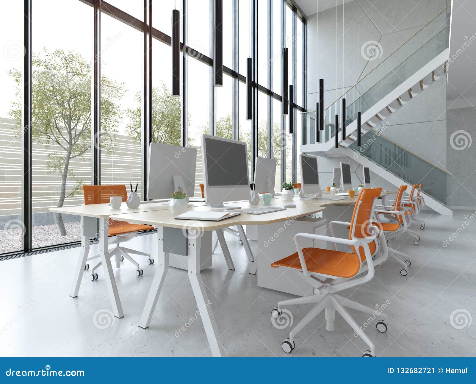 Interior Modern Open Space Office 3D Illustration Stock Illustration ...