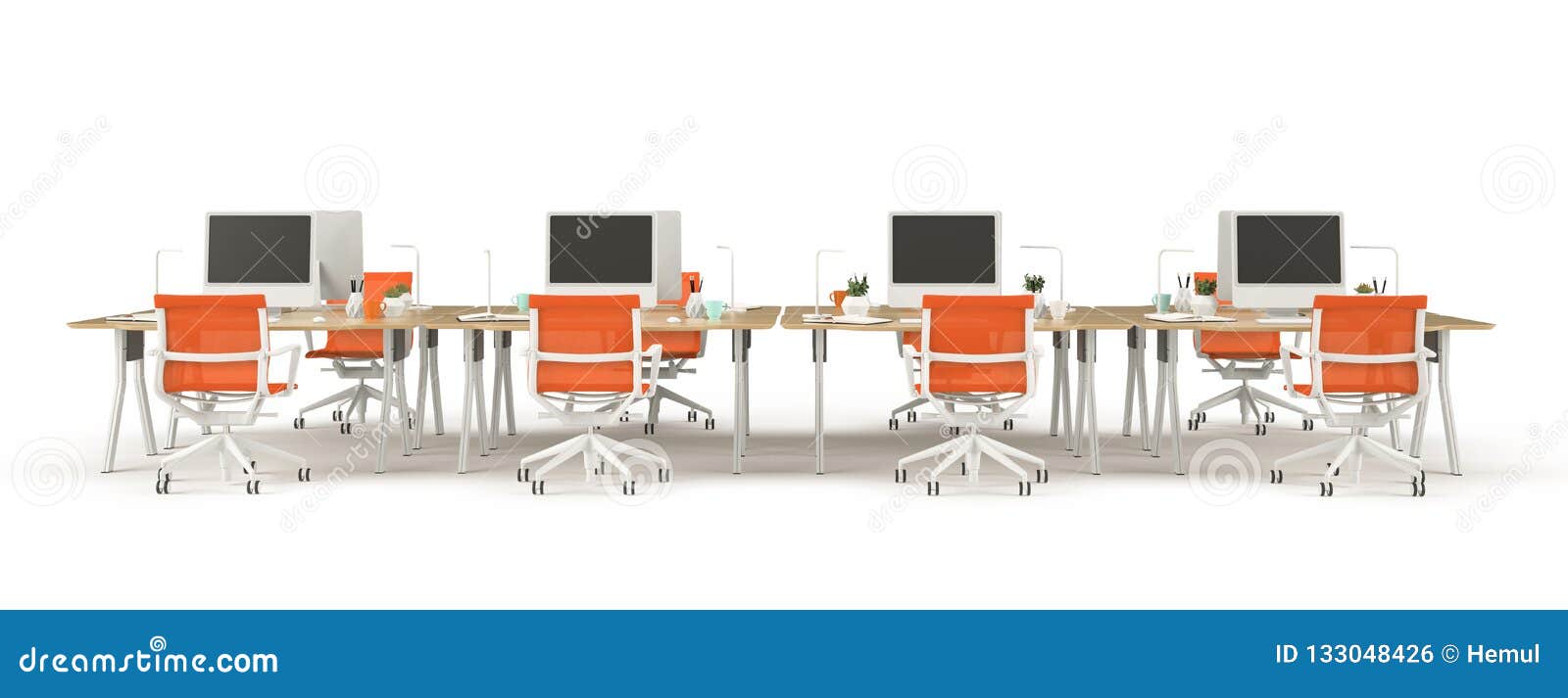 Interior Modern Open Space Office 3D Illustration Stock Illustration ...