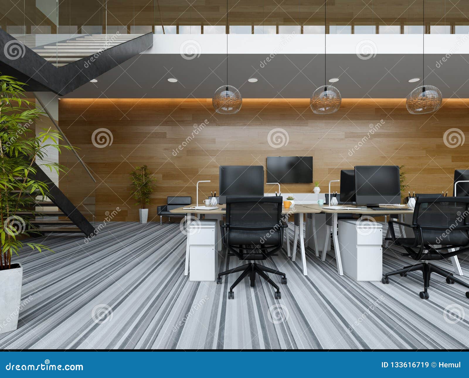 Interior Modern Open Space Office 3D Illustration Stock Illustration ...