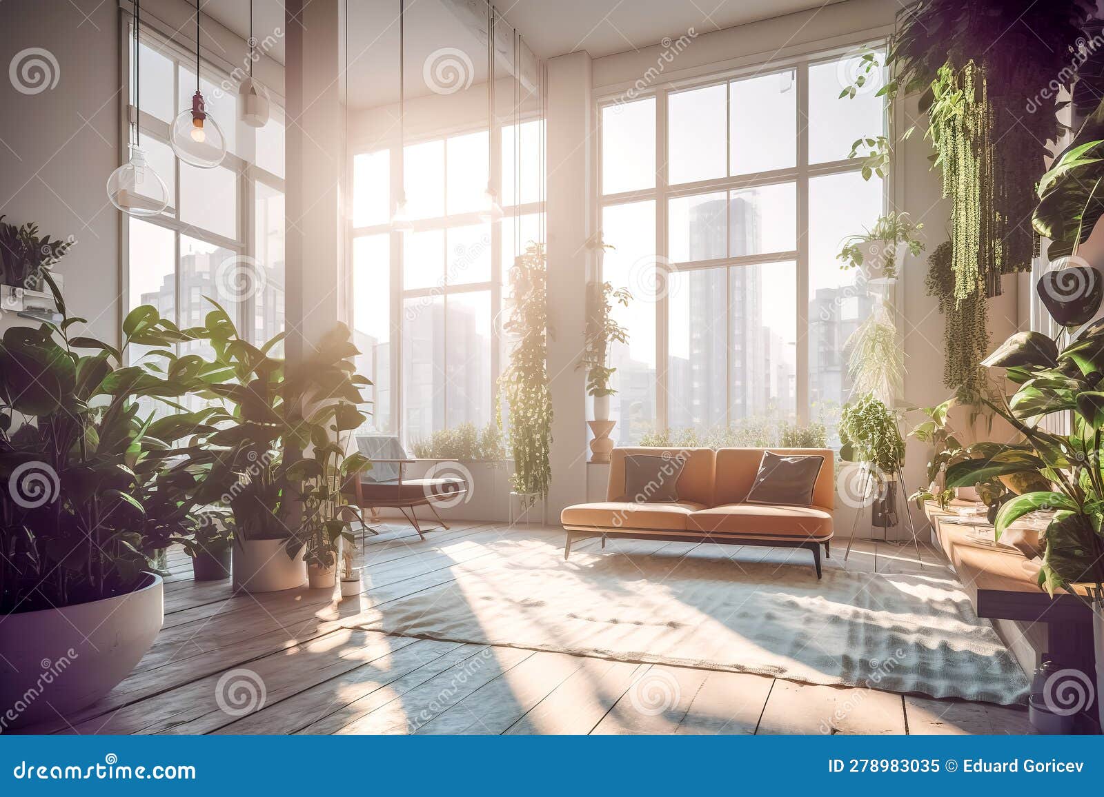 Interior of Modern Open Space Room with Large Windows, Made with ...