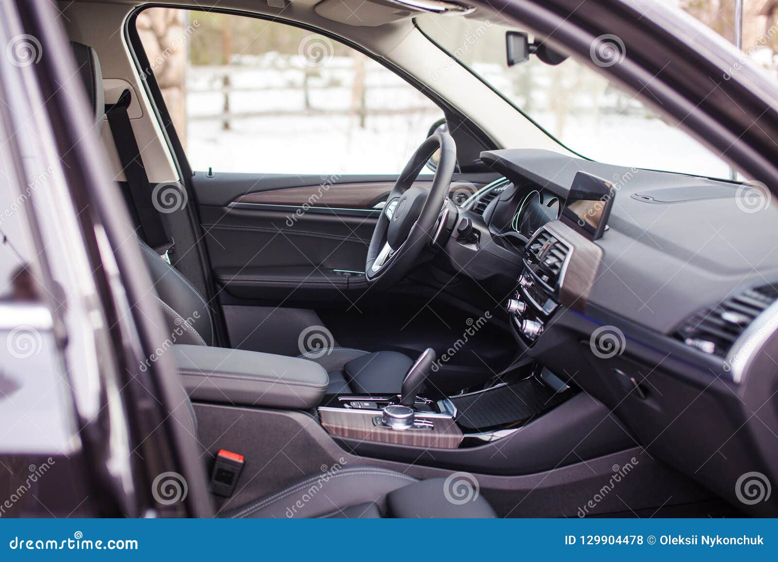 Interior of a Modern Passenger Car with Leather Interior and Wooden ...