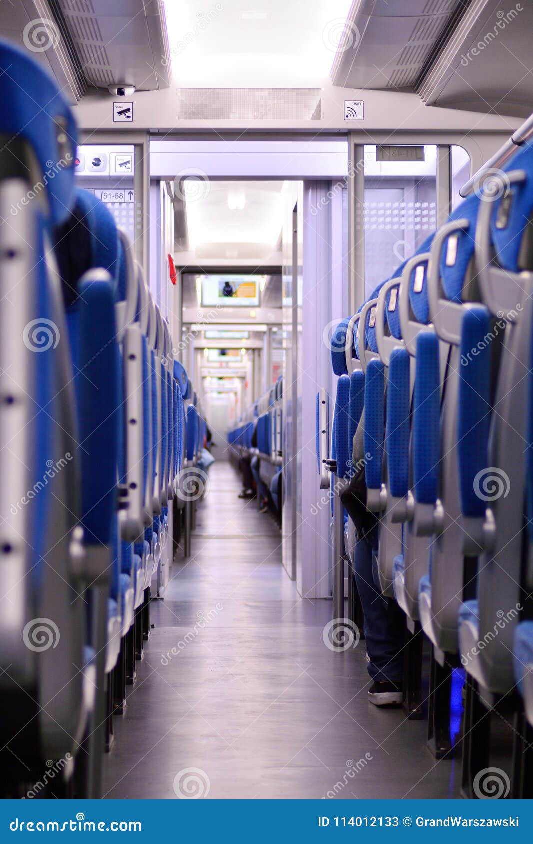 Modern Railway Coach Interior Illuminated and Row of Seats Stock Image ...