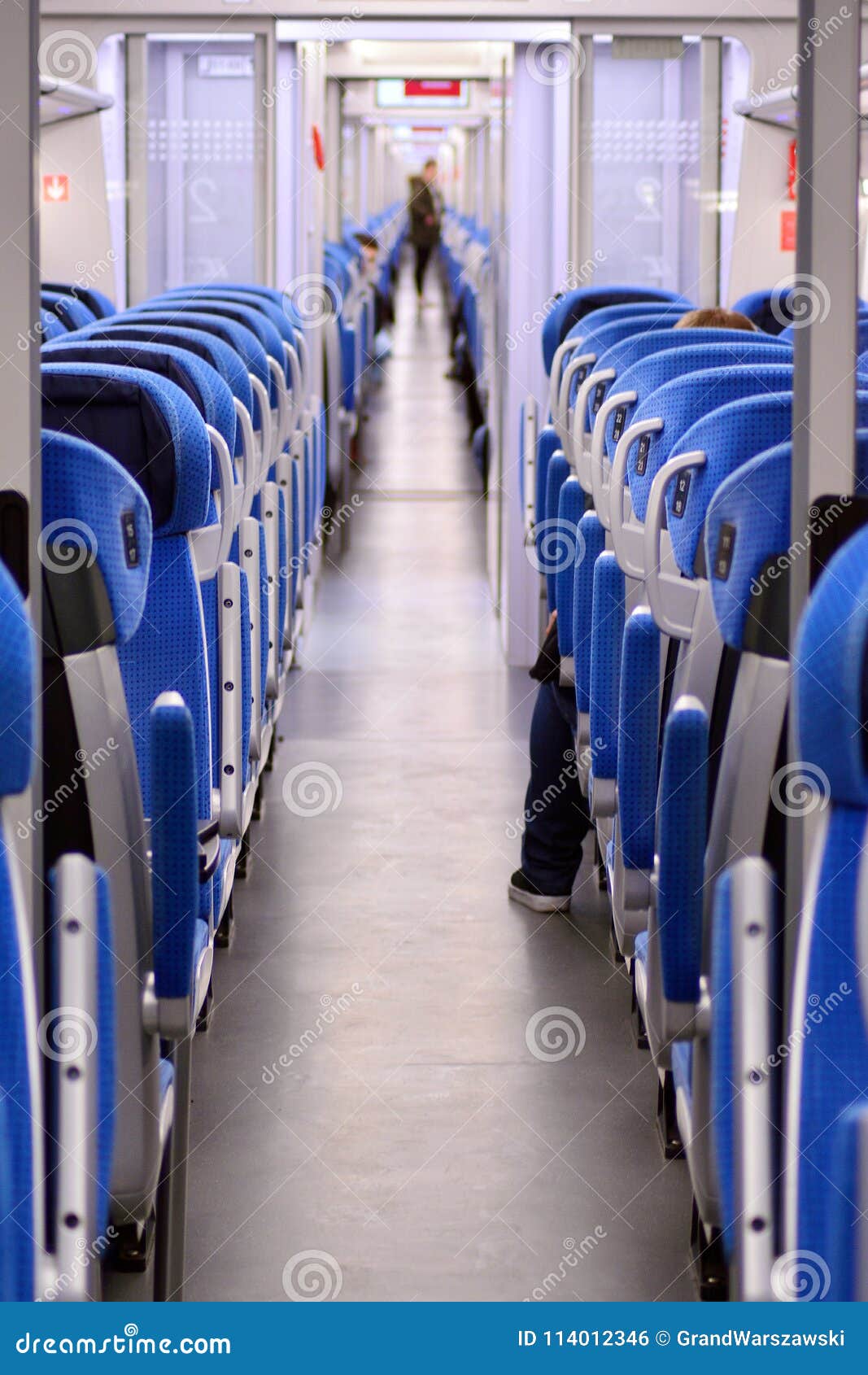 Modern Railway Coach Interior Illuminated and Row of Seats Stock Photo ...