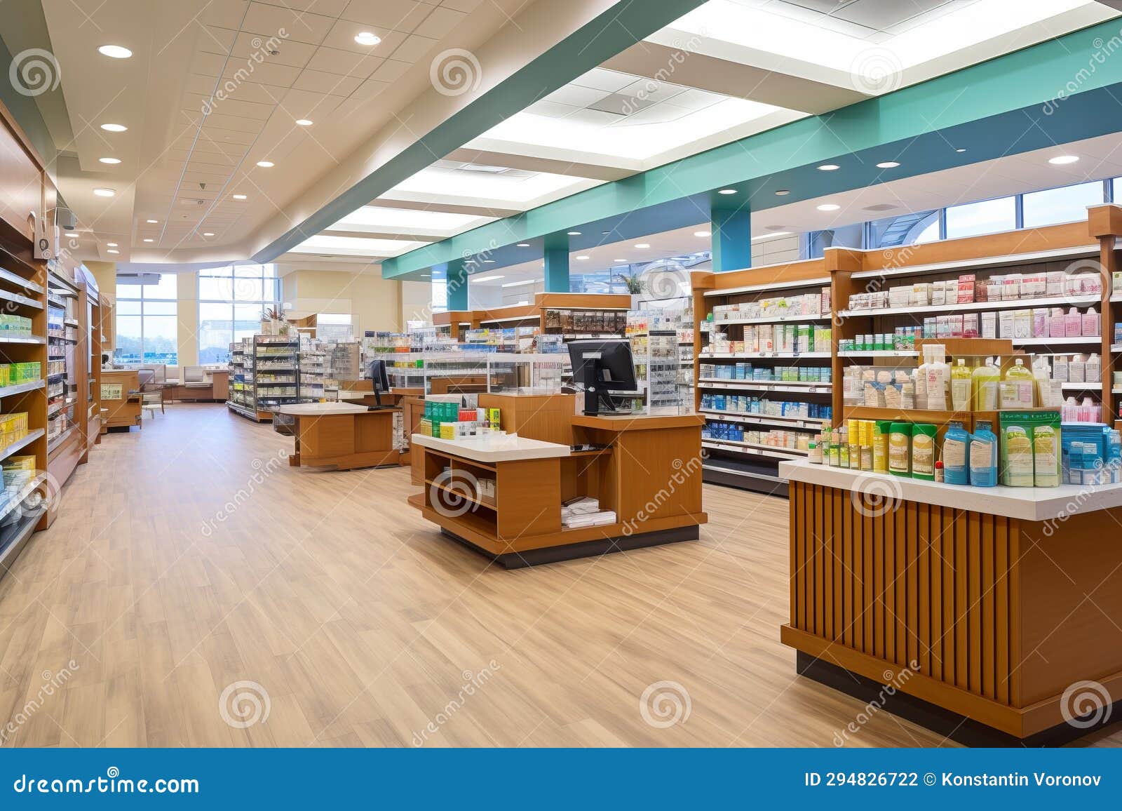 Interior of a Modern Pharmacy with Wooden Decor Elements Stock Photo ...