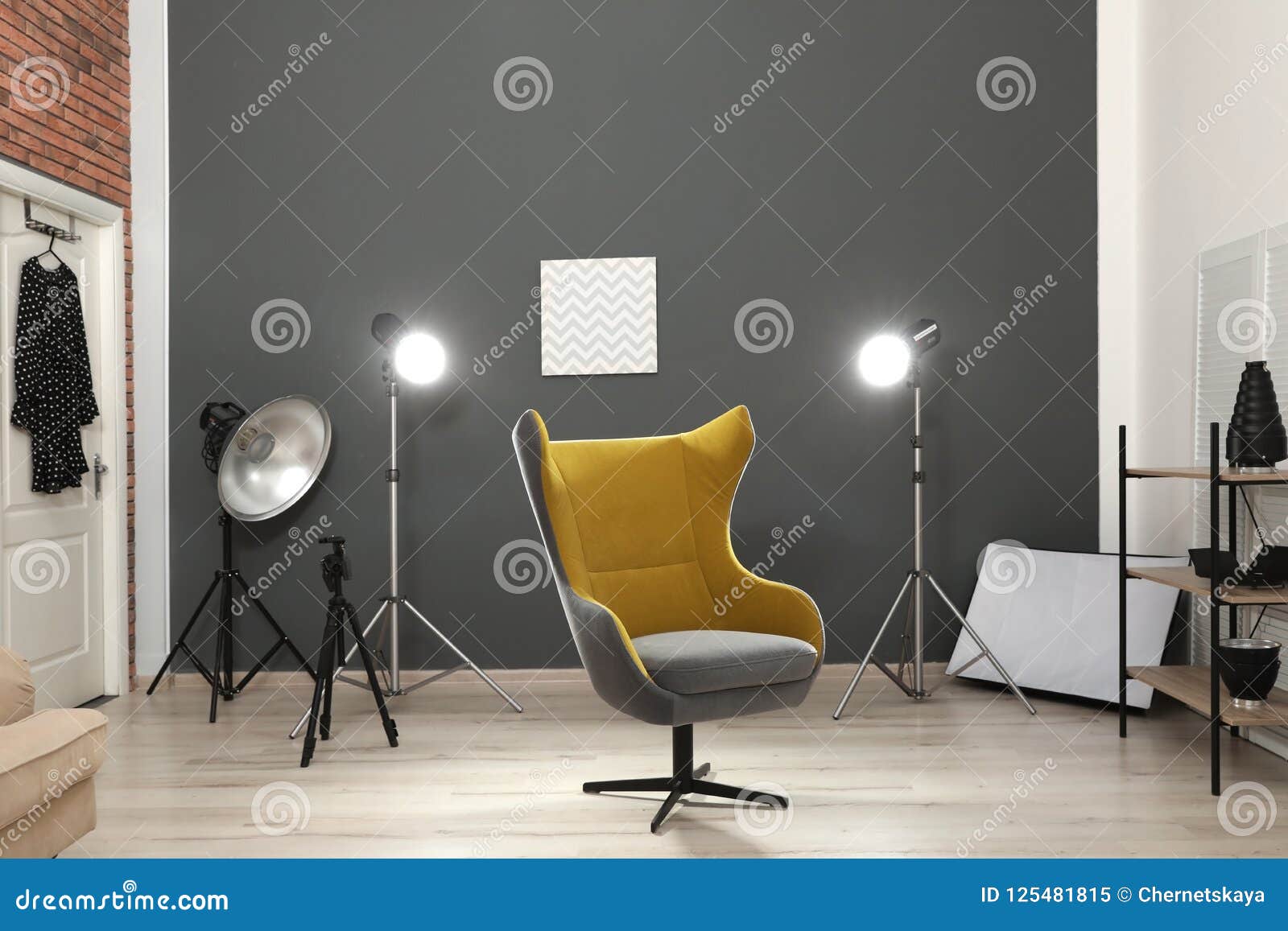 Interior of Modern Photo Studio with Armchair Stock Image - Image of ...