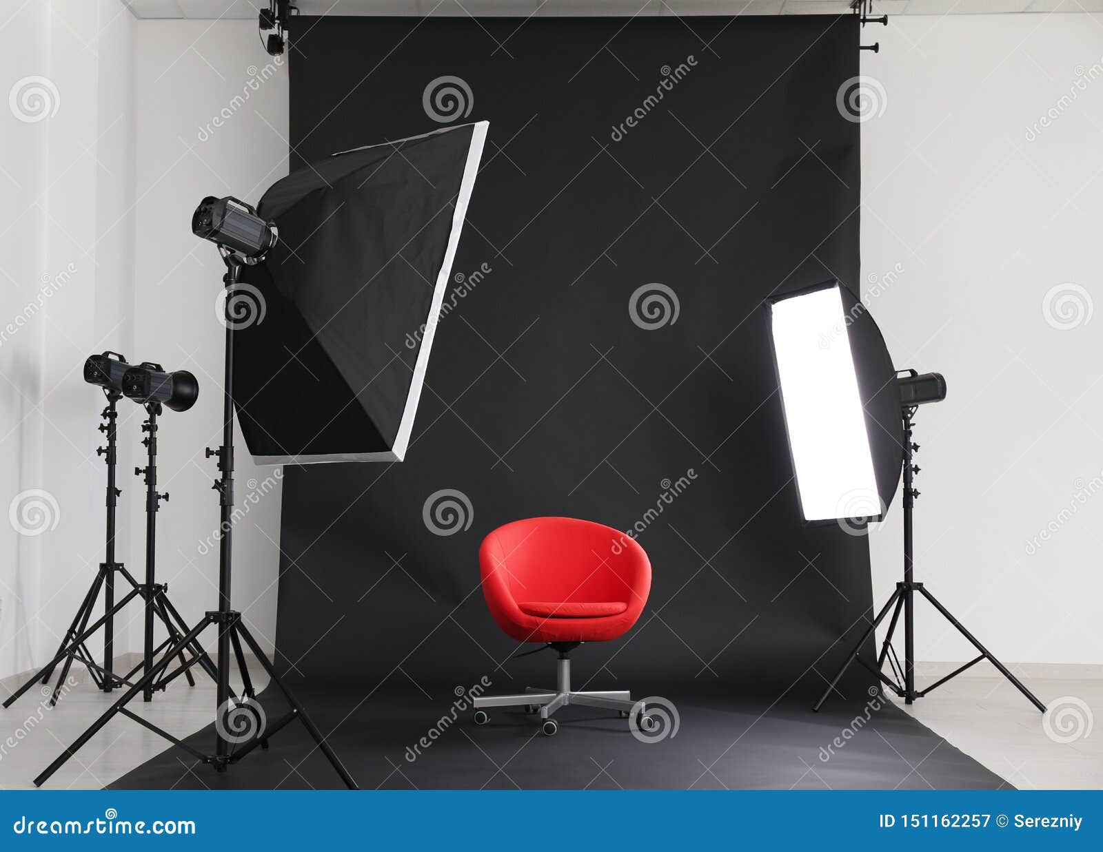 Interior of Modern Photo Studio with Chair and Professional Equipment ...