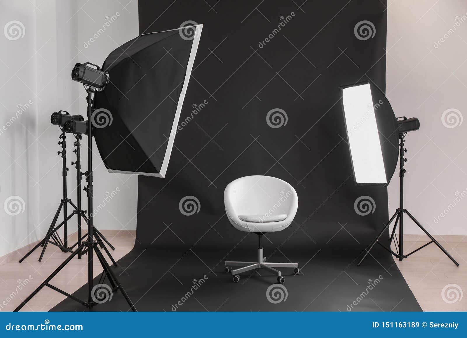 Interior of Modern Photo Studio with Chair and Professional Equipment ...