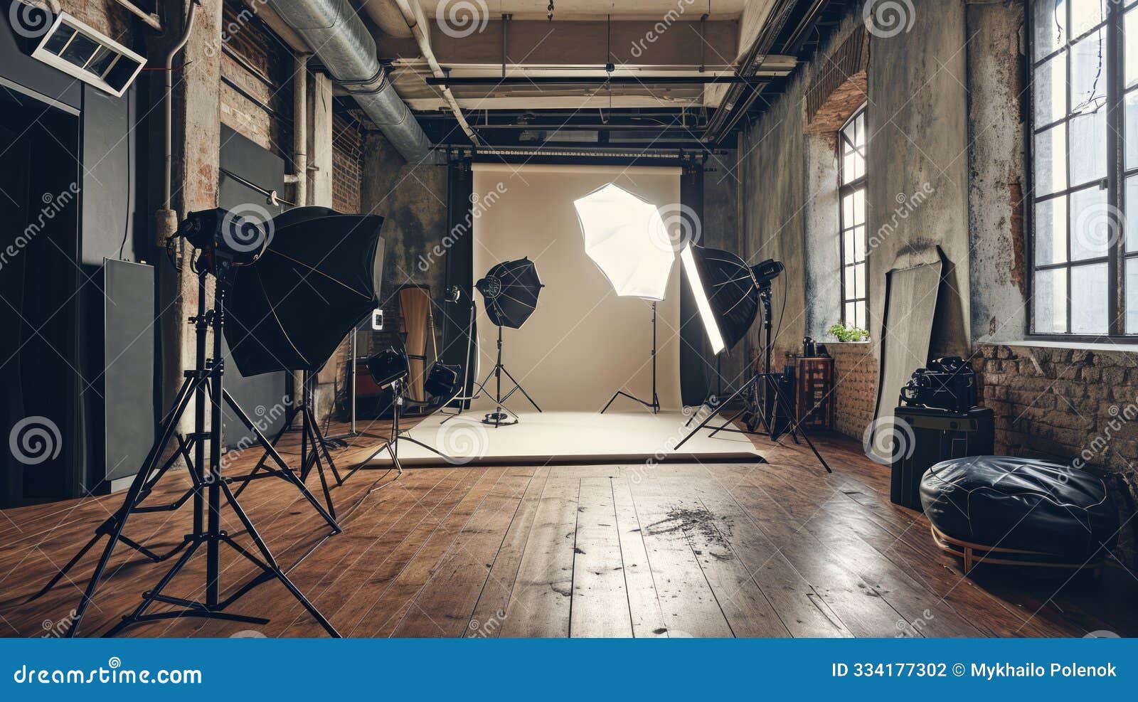 Interior of Modern Photo Studio with Octaboxes and Light Sources ...