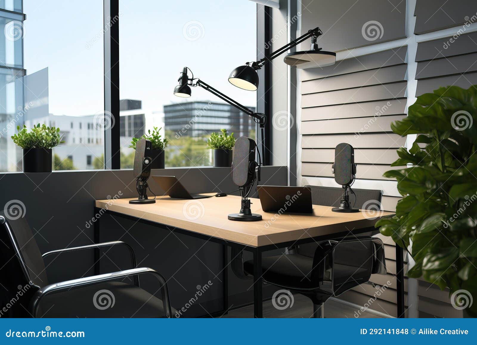 Interior of Modern Podcast Office with Table and Chairs Stock ...