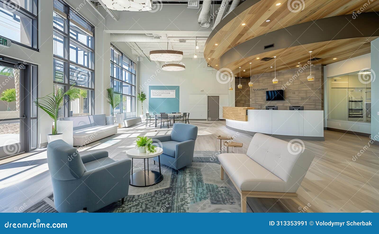 Interior of a Modern Professional Office Reception Area with Recessed ...