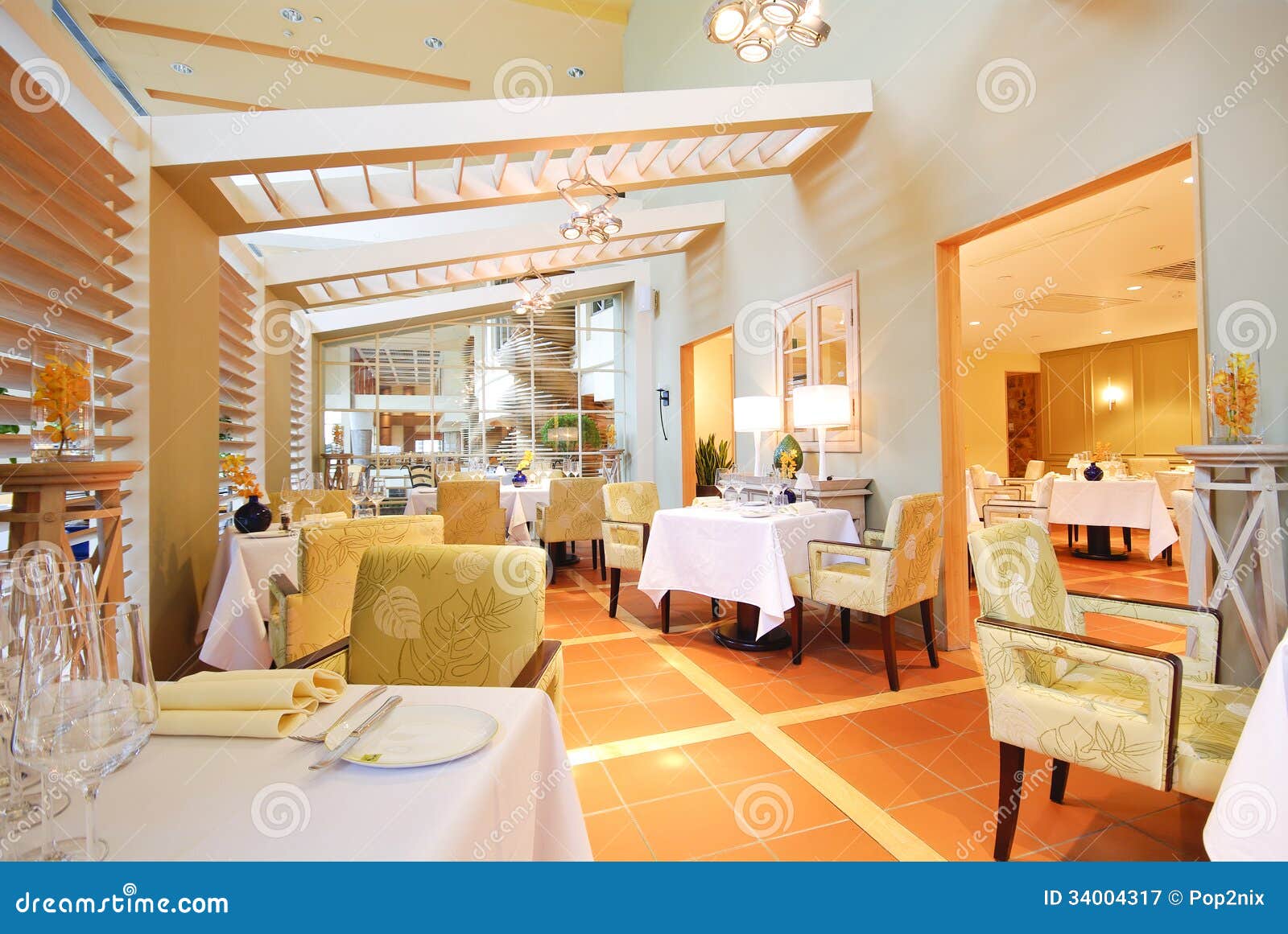 Interior of Modern Restaurant in Classic Stock Image - Image of ...