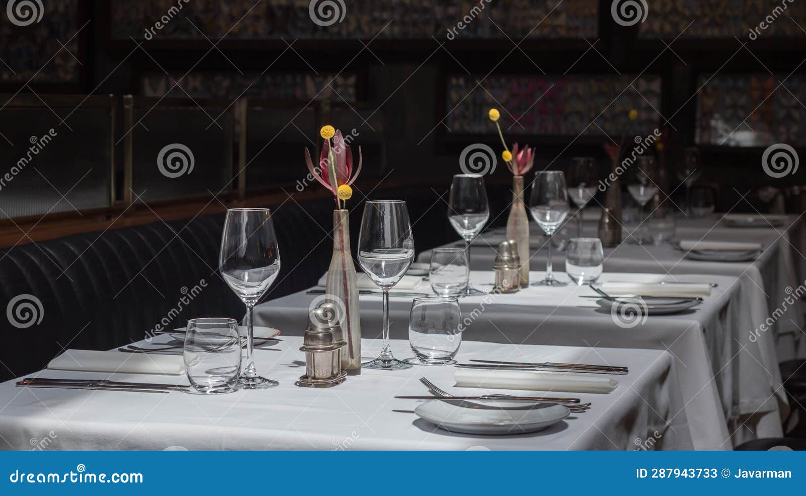 Interior of a Modern Restaurant with Tables Served for Dinner Stock ...