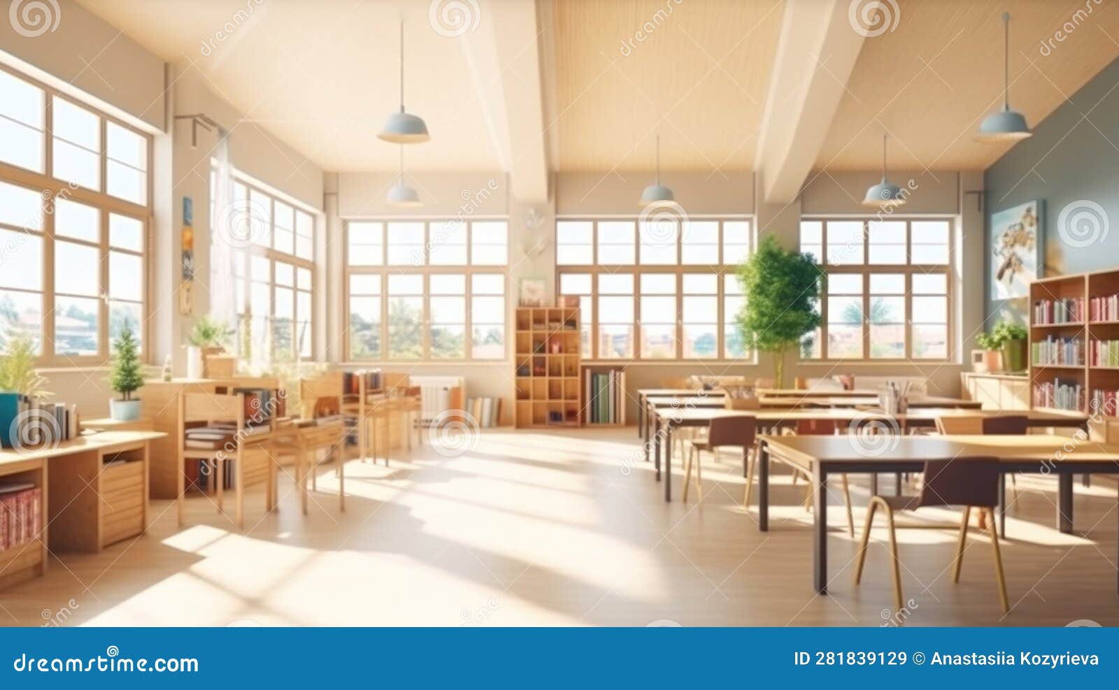 Interior of a Modern School Library. Generative AI. Stock Illustration ...