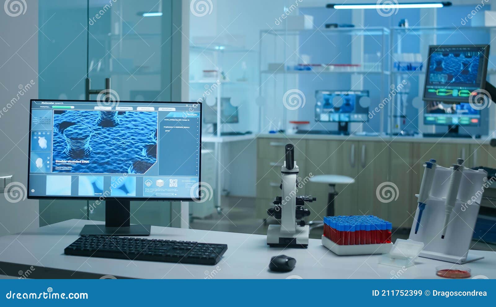 Interior of Modern Scientist Modern Biological Lab with Empty ...