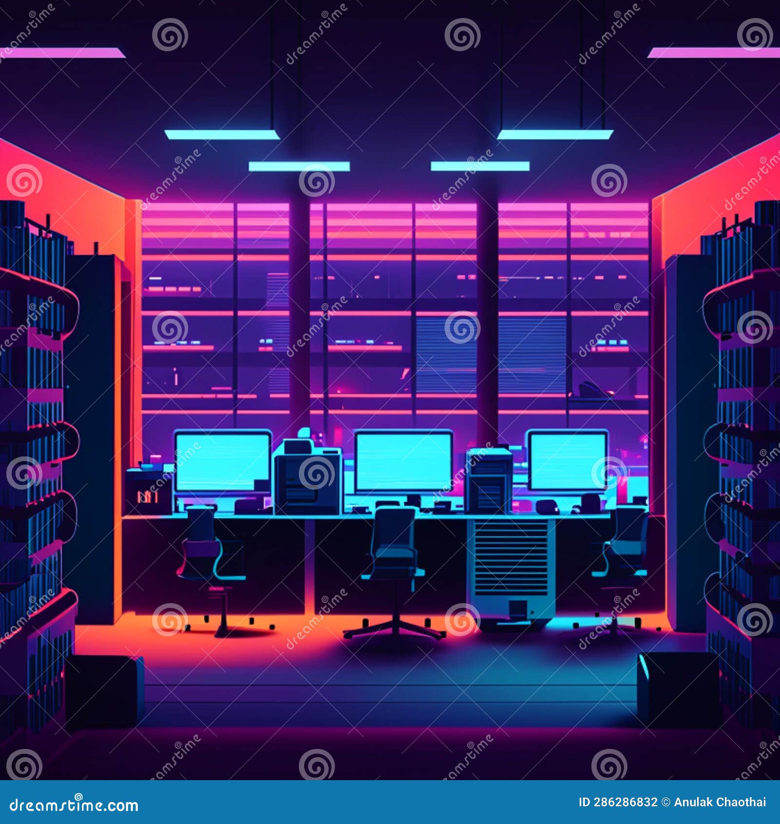 Interior of a Modern Server Room with Blue and Red Neon Lights AI ...